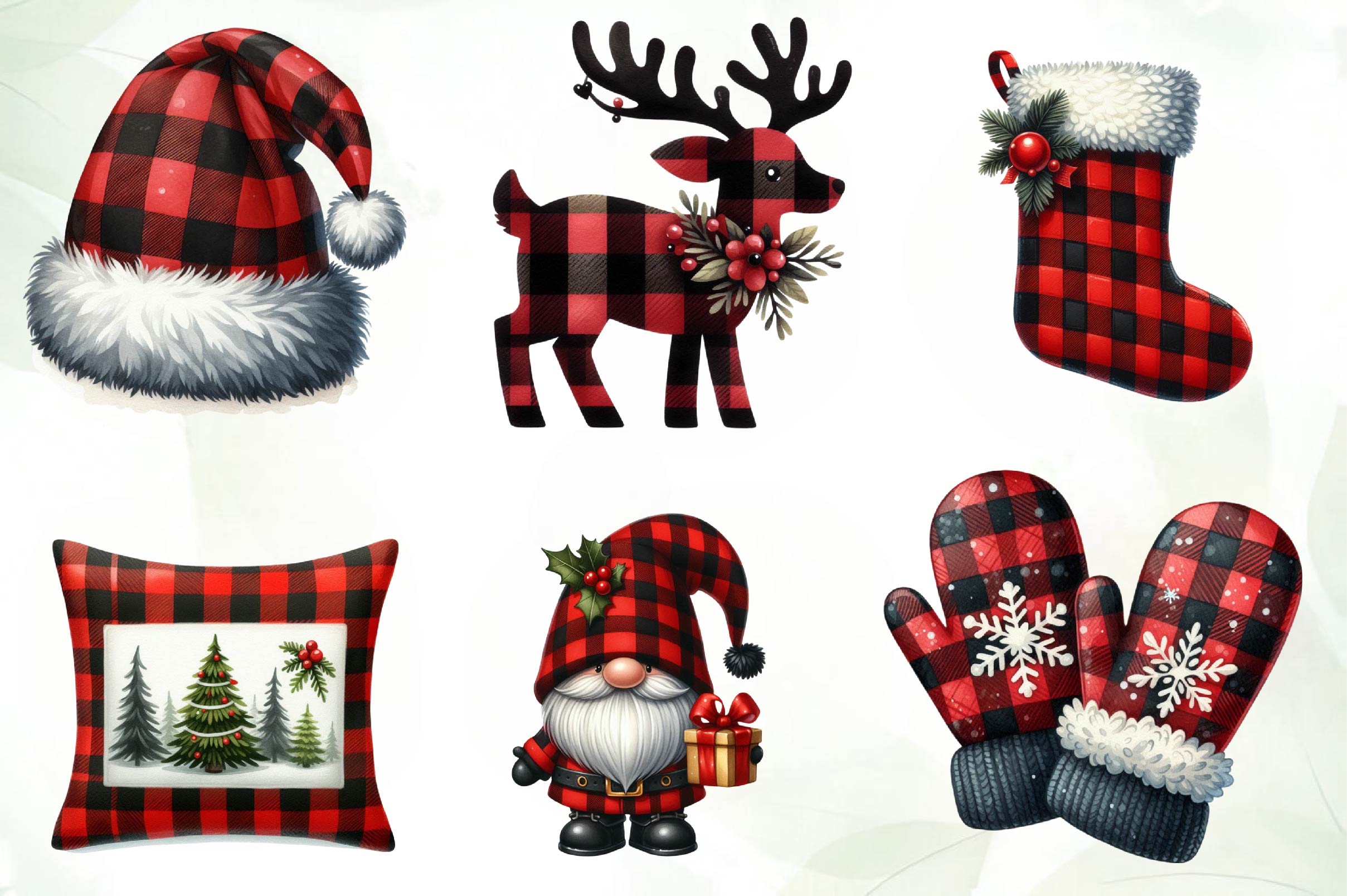 Buffalo Plaid Christmas Clipart Bundle