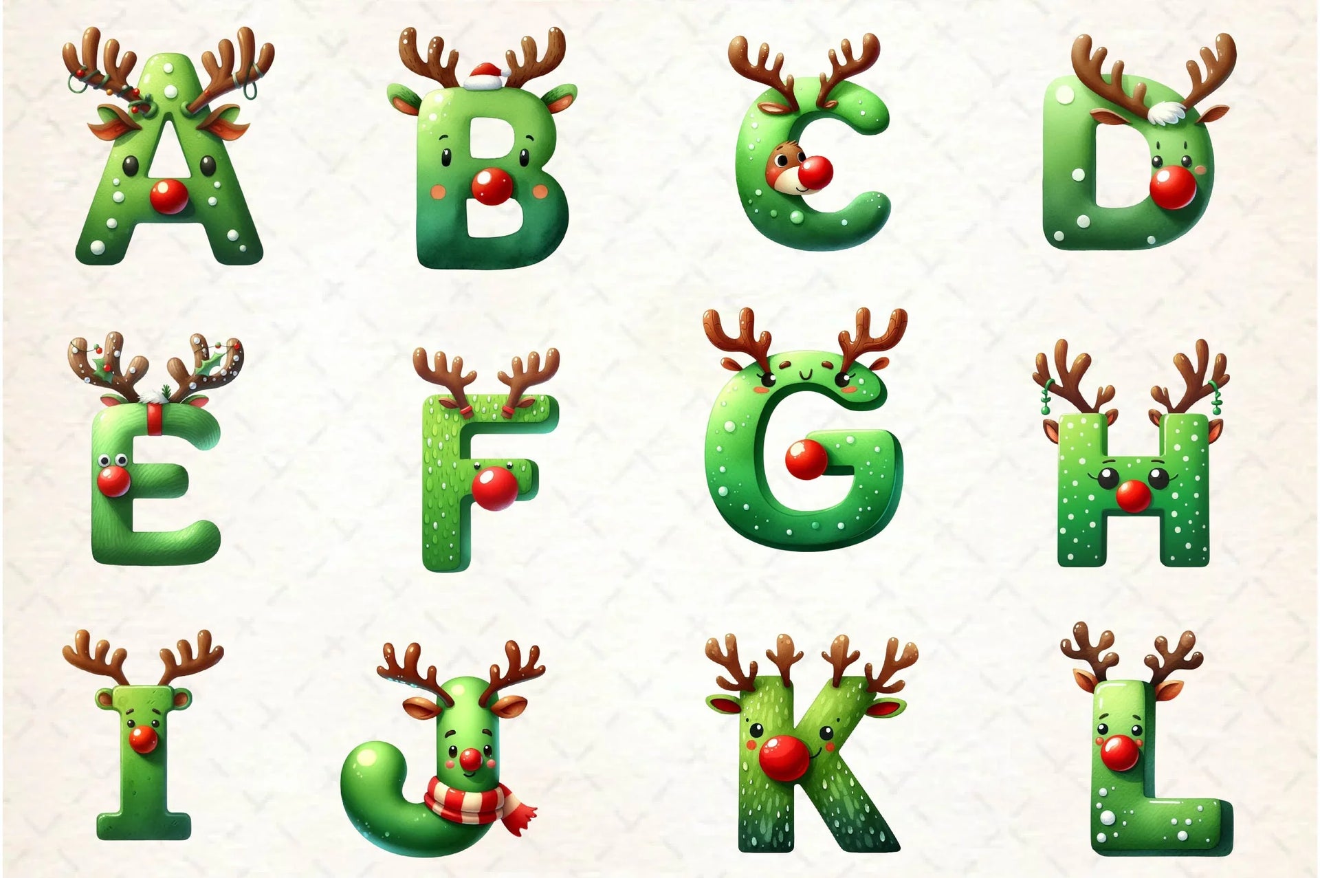 Christmas Reindeer Alphabet Clipart Bundle