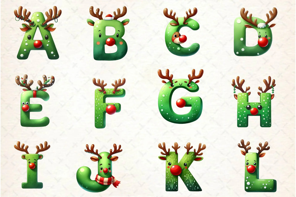 Christmas Reindeer Alphabet Clipart Bundle