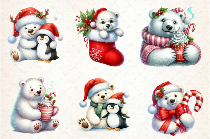Christmas Polar Bears Clipart Bundle