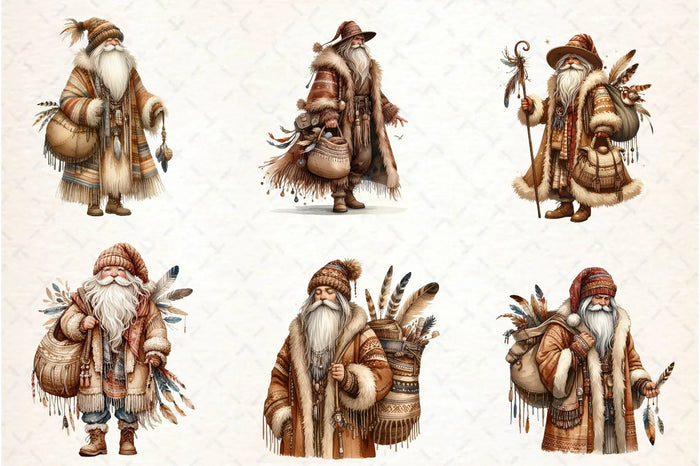 Boho Santa Claus Clipart Bundle