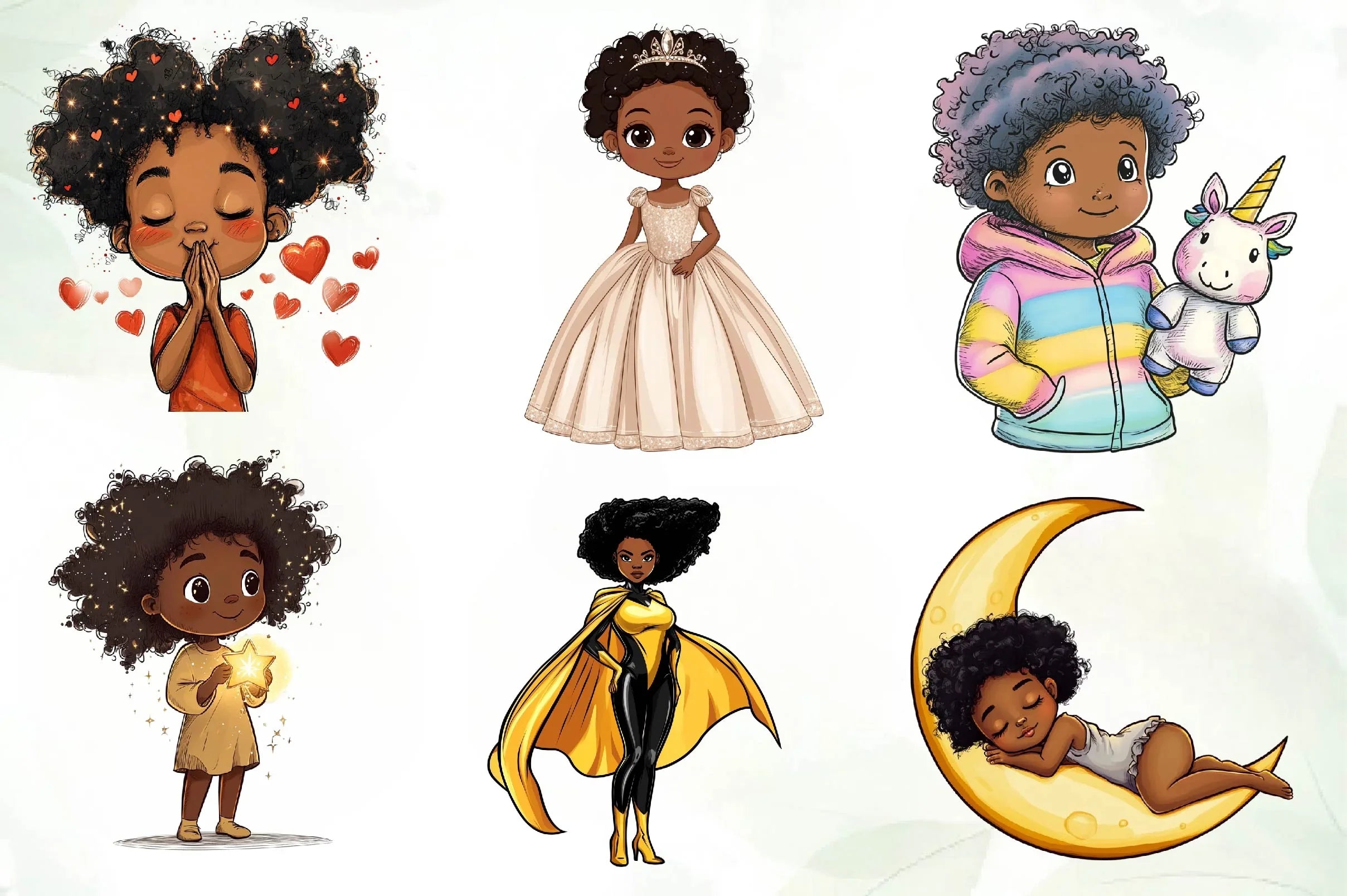 Afro Black Girl Kid Clipart Bundle
