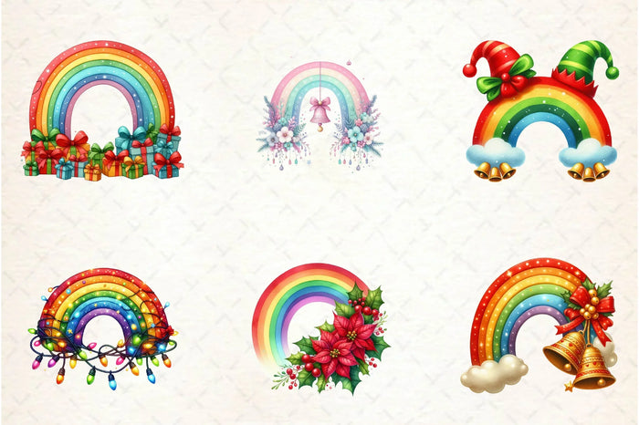 Christmas Rainbow Clipart Bundle