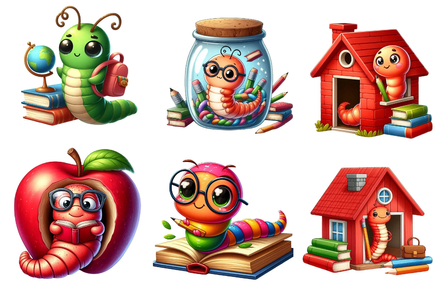 School Bookworm Clipart Bundle