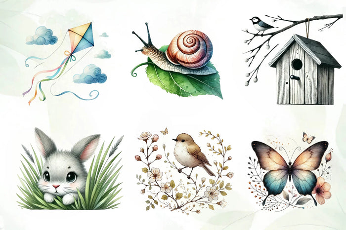 Black And White Spring Clipart Bundle
