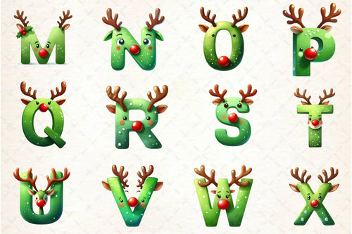 Christmas Reindeer Alphabet Clipart Bundle