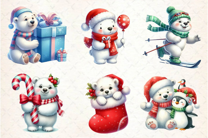 Christmas Polar Bears Clipart Bundle