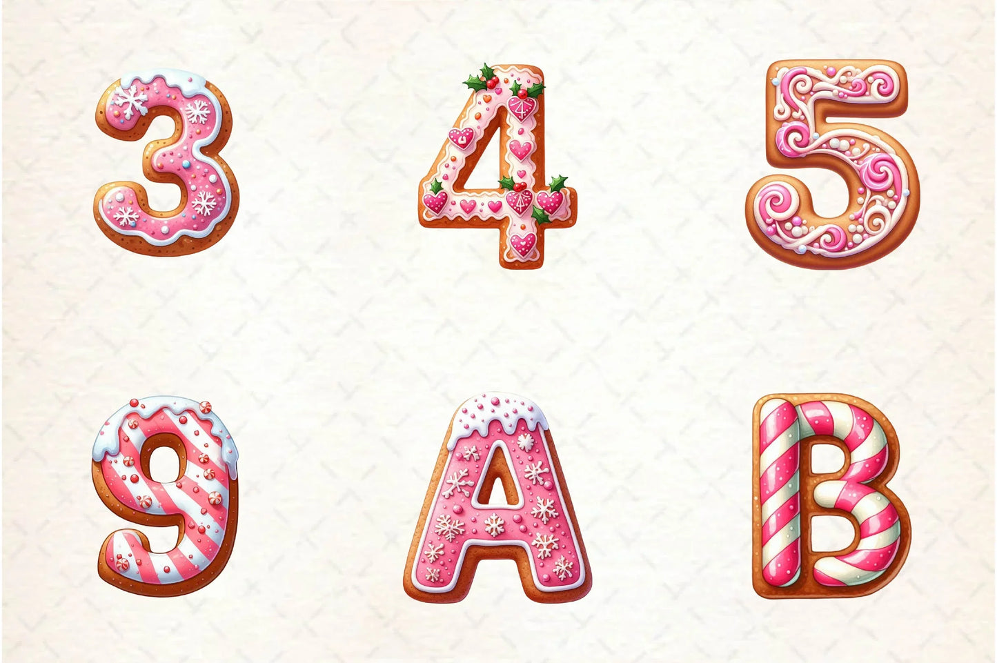 Pink Christmas Gingerbread Alphabet Clipart Bundle