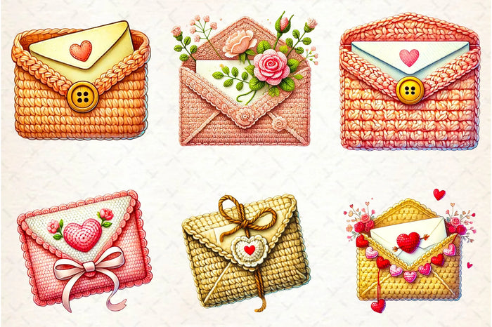 Valentine Crochet Envelopes Clipart Bundle