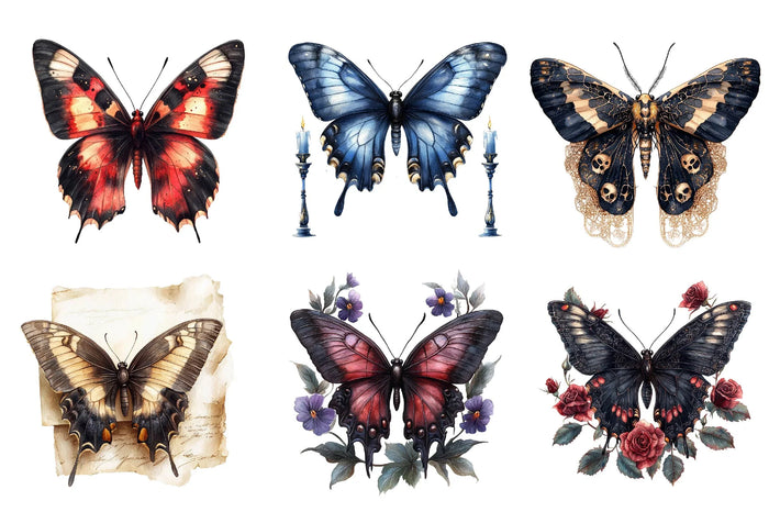 Gothic Spring Butterfly Clipart Bundle