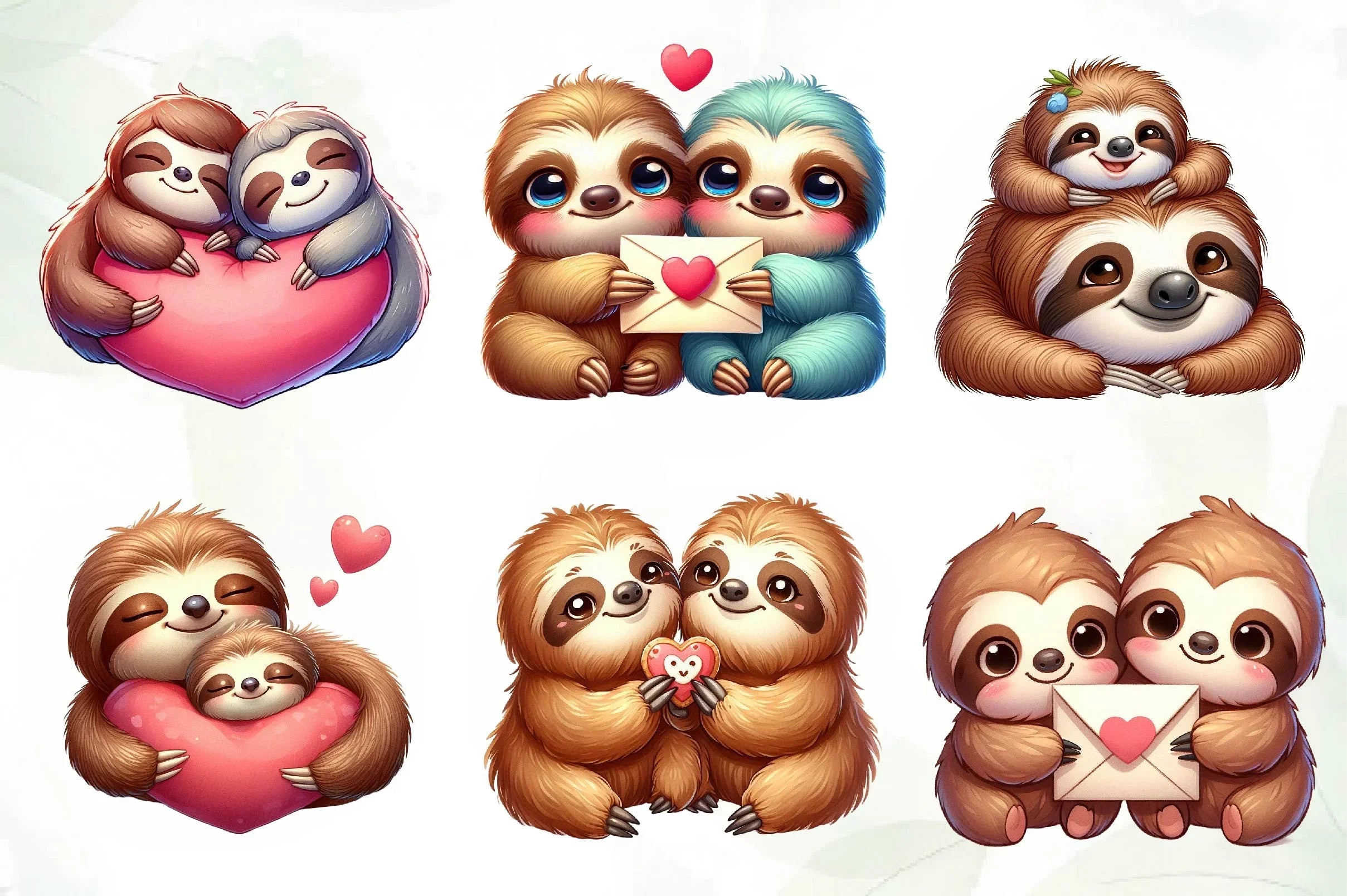 Cute Sloth Couple Water Color Clipart Bundle