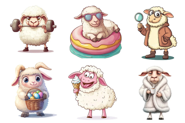Quirky Funny Sheep Clipart Bundle