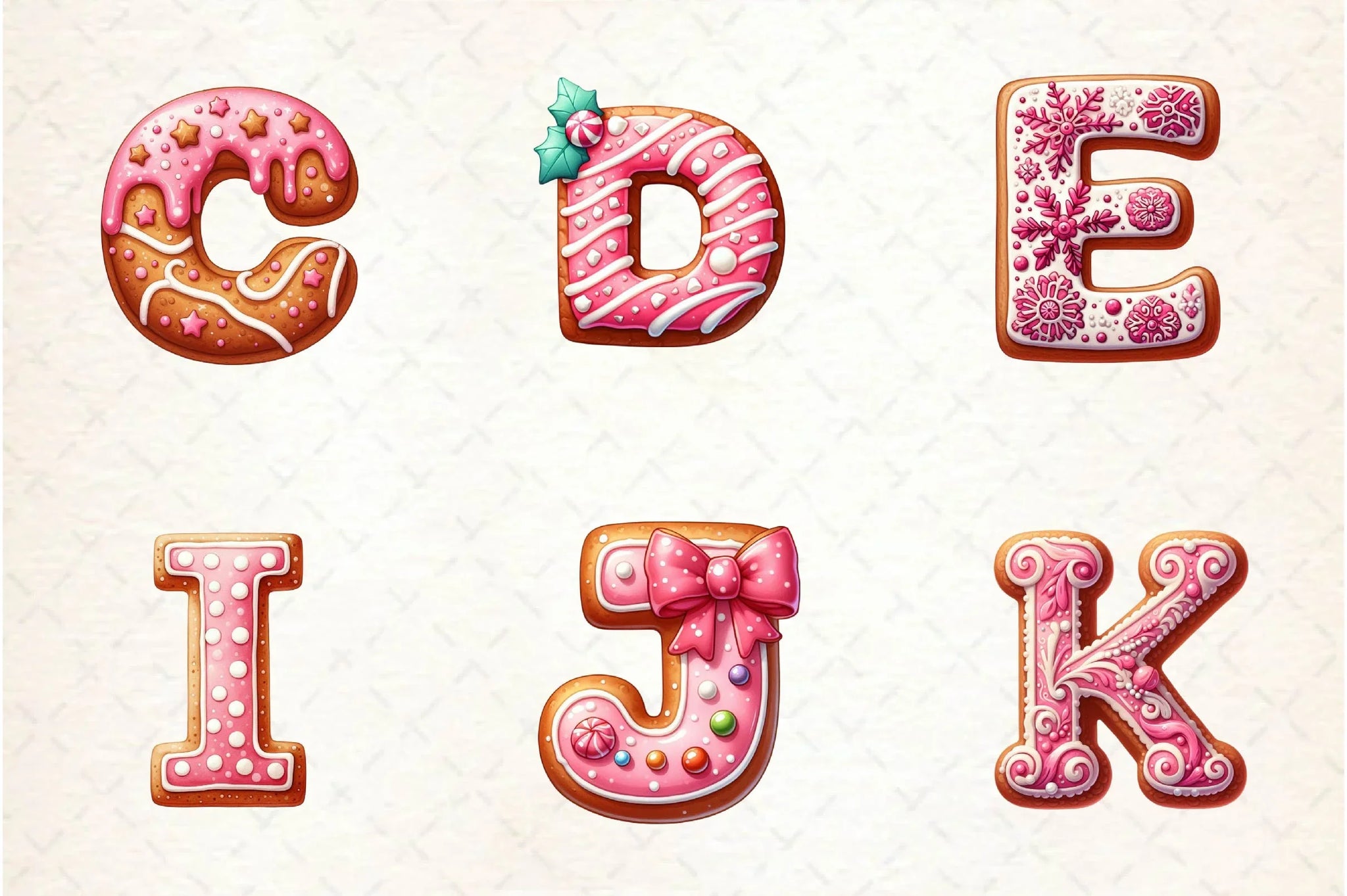 Pink Christmas Gingerbread Alphabet Clipart Bundle