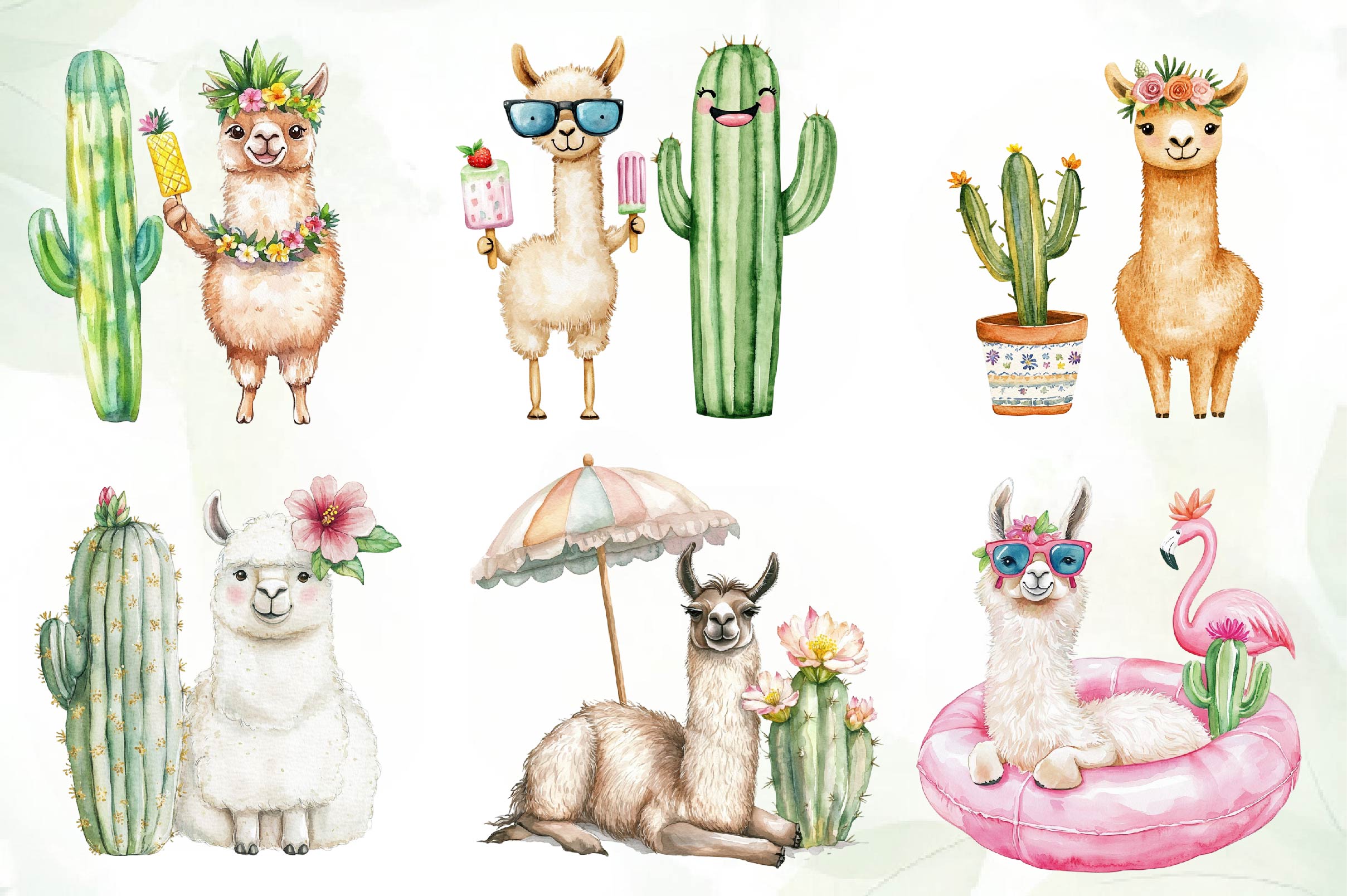 Adorable Summer Llama And Cactus Clipart Bundle