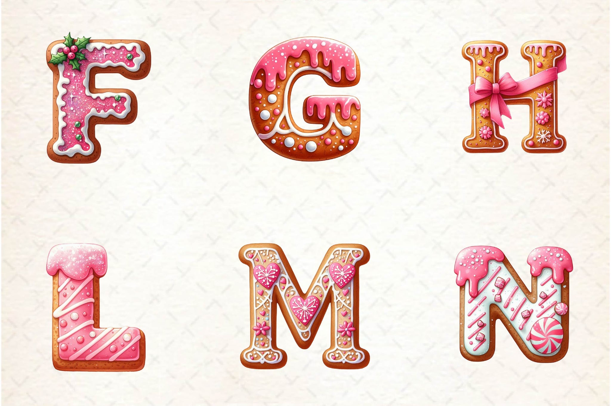 Pink Christmas Gingerbread Alphabet Clipart Bundle