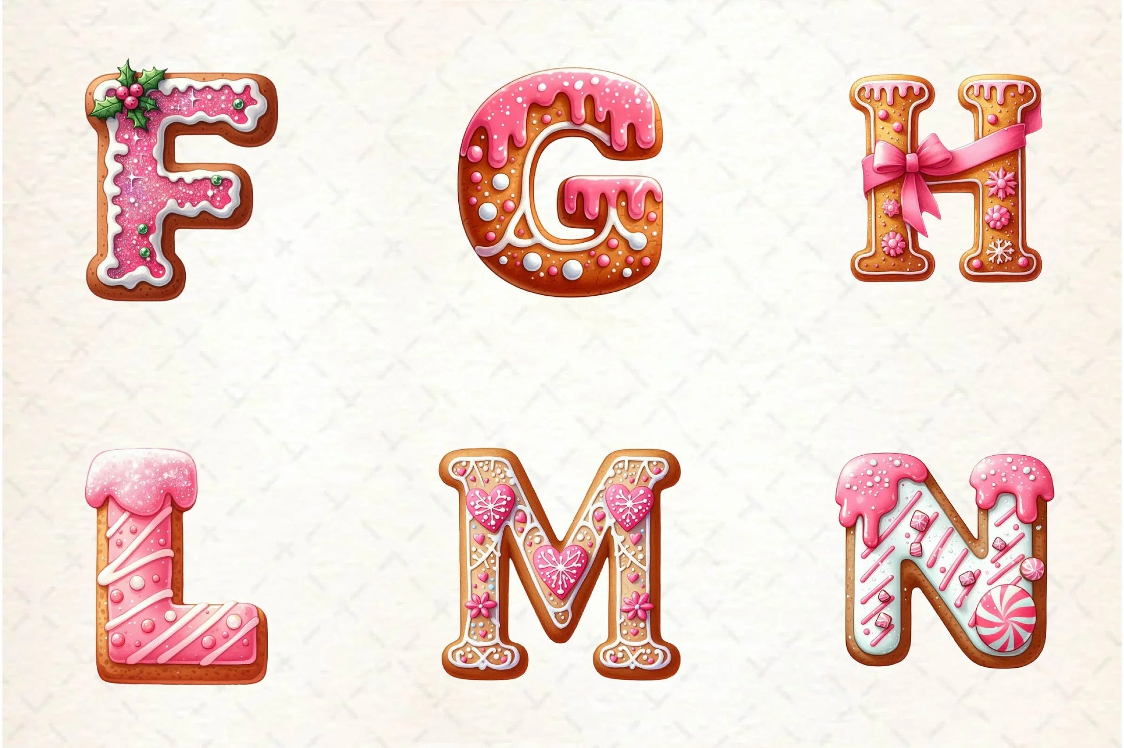 Pink Christmas Gingerbread Alphabet Clipart Bundle