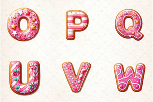 Pink Christmas Gingerbread Alphabet Clipart Bundle