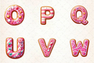 Pink Christmas Gingerbread Alphabet Clipart Bundle