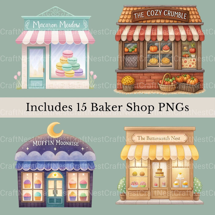 Village Shops Bakeries Clipart Bundle