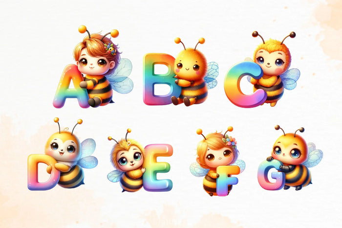 Cute Bee Alphabet Clipart Bundle