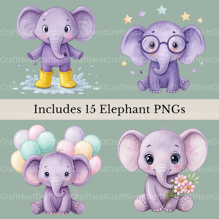 Purple Elephants Clipart Bundle