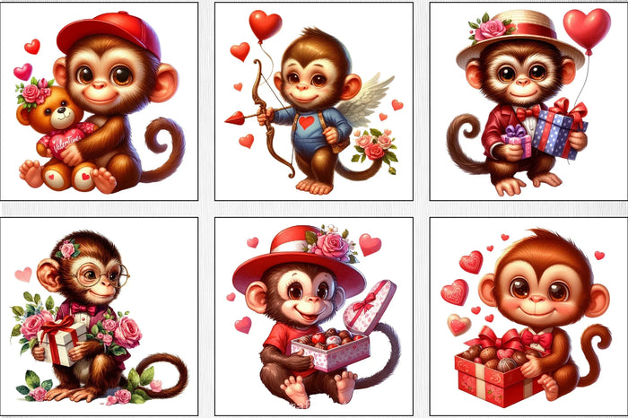 Valentine Monkey Clipart Bundle