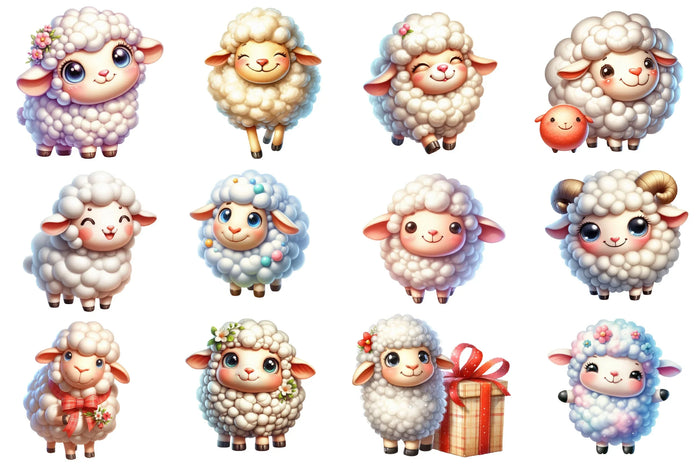 Cute Baby Sheep Clipart Bundle