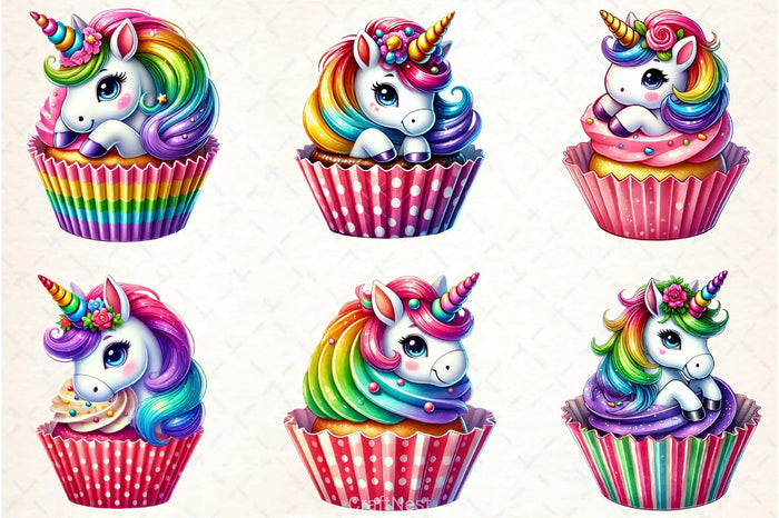 Unicorn Cupcake Clipart Bundle