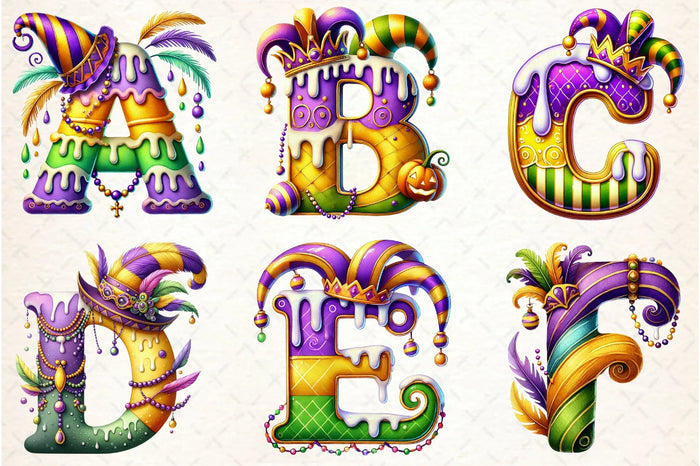 Mardi Gras Alphabet Clipart Bundle