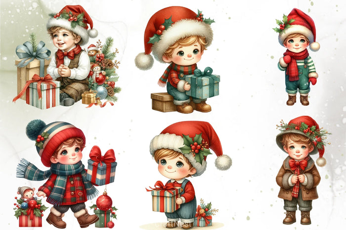 Retro Christmas Boy Clipart Bundle