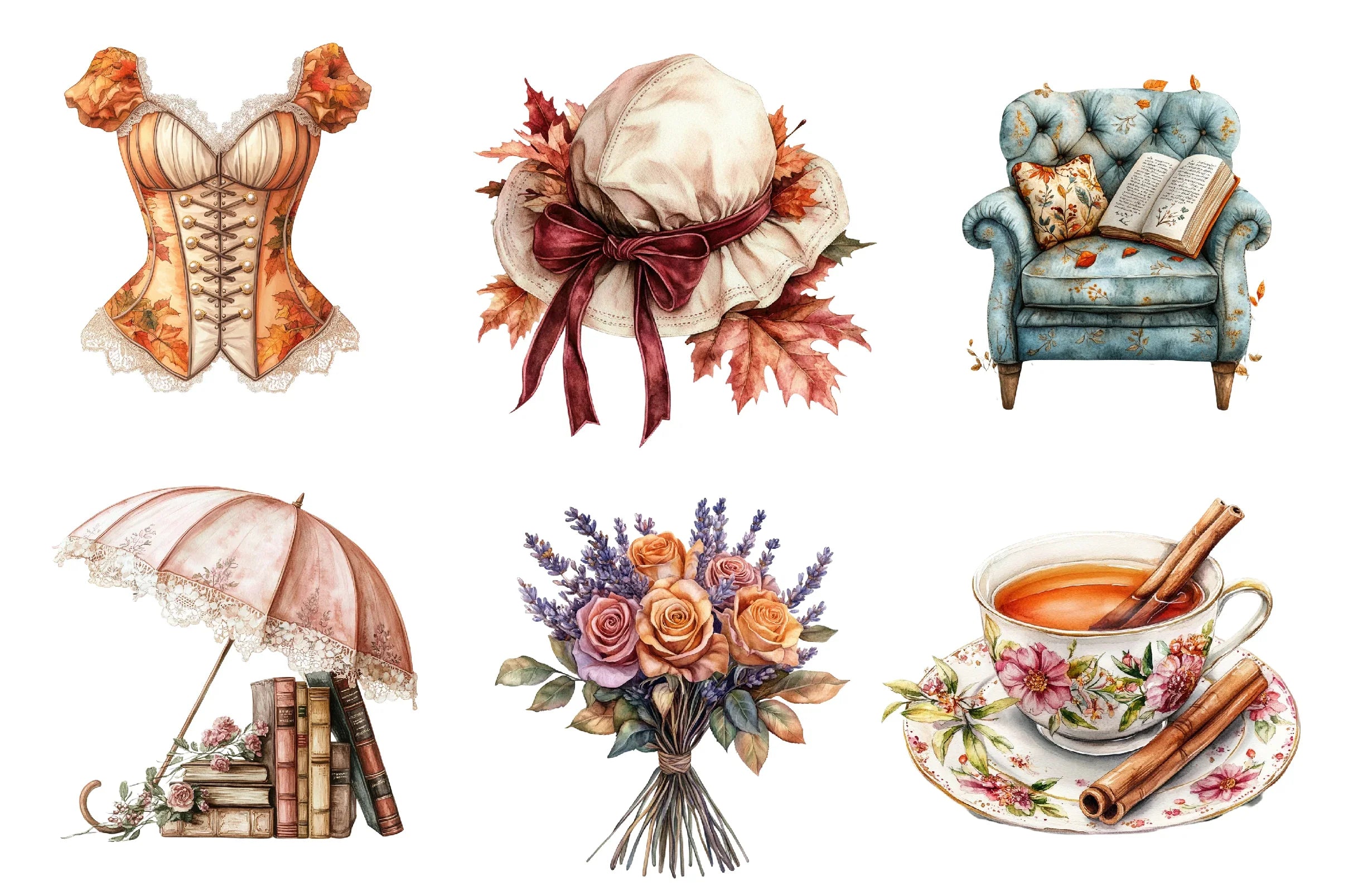 Victorian Cottagecore Fall Clipart Bundle