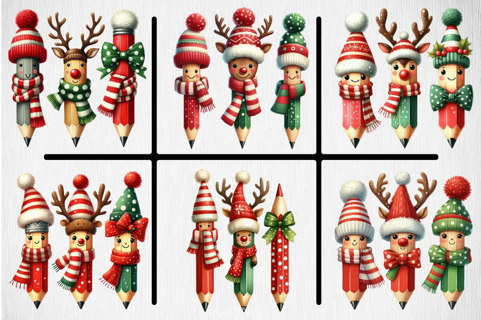 Christmas Winter Pencils Clipart Bundle