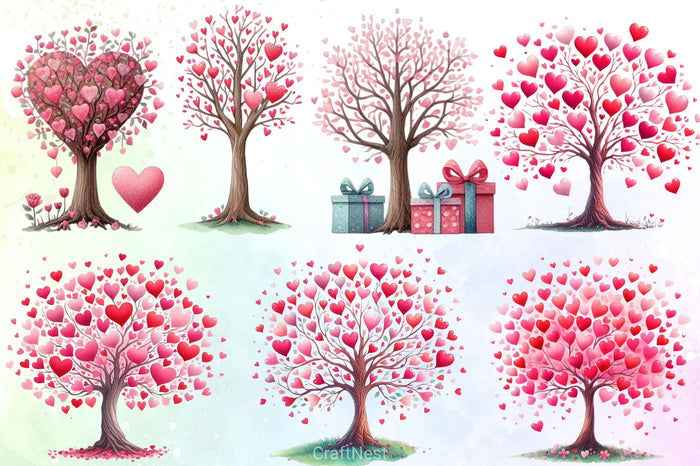 Valentine Tree Clipart Bundle