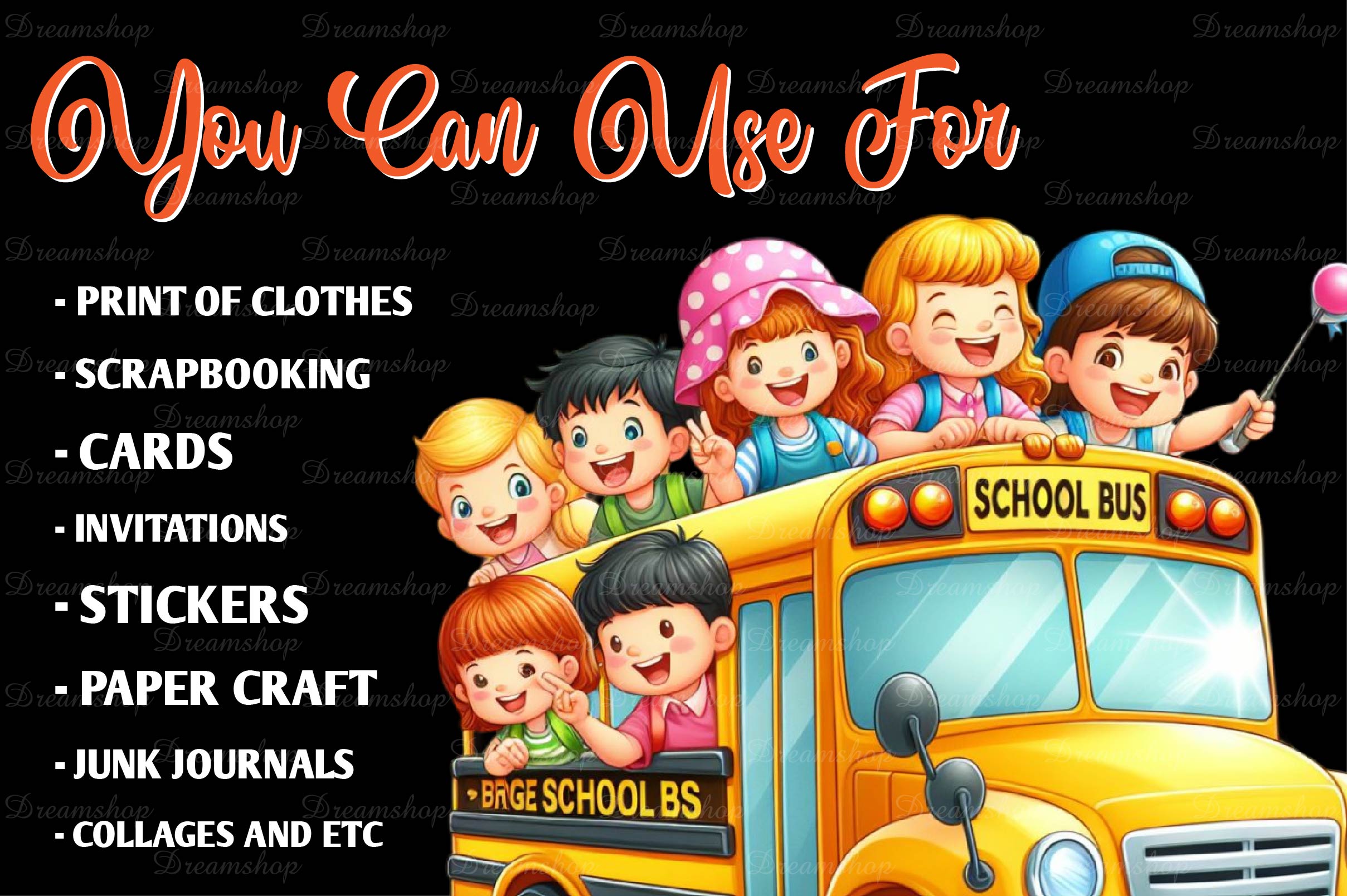 Children Riding On The School Bus Clipart Bundle