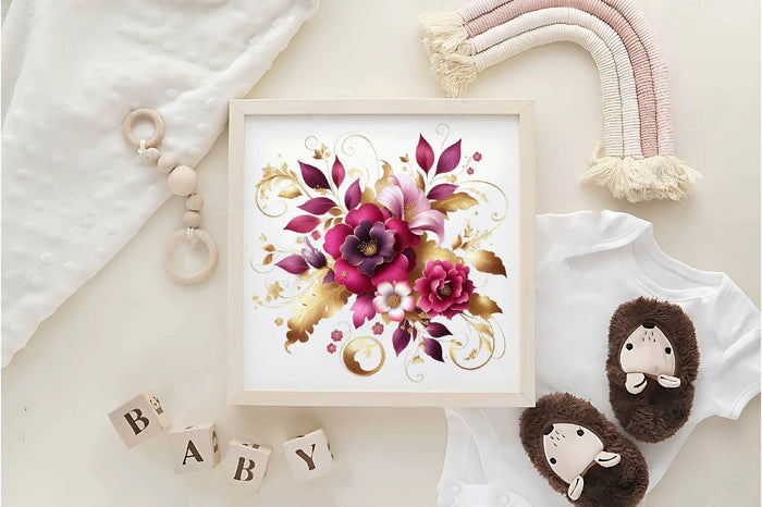 Magenta And Gold Floral Clipart Bundle