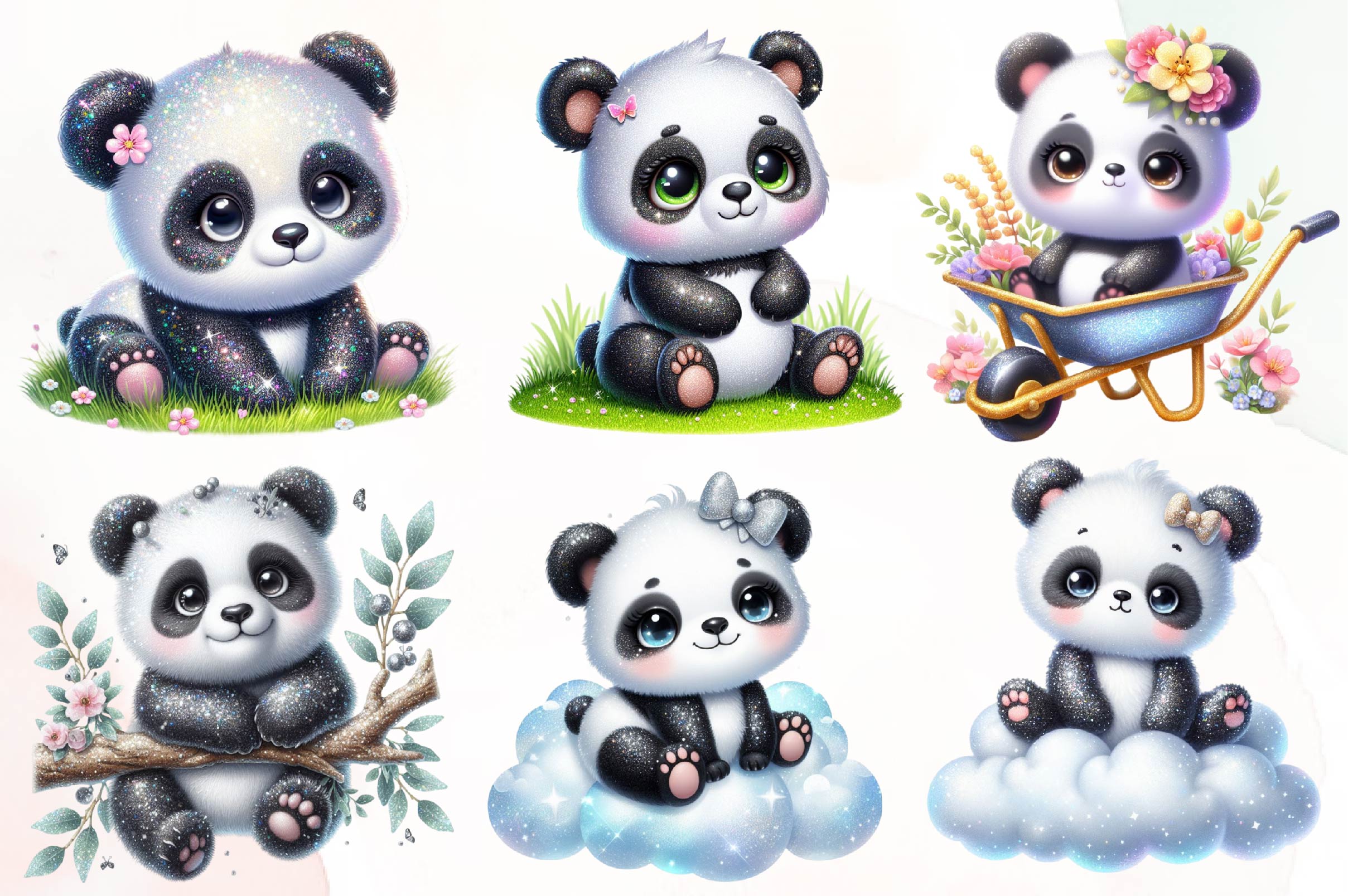 Cute Baby Panda Clipart Bundle