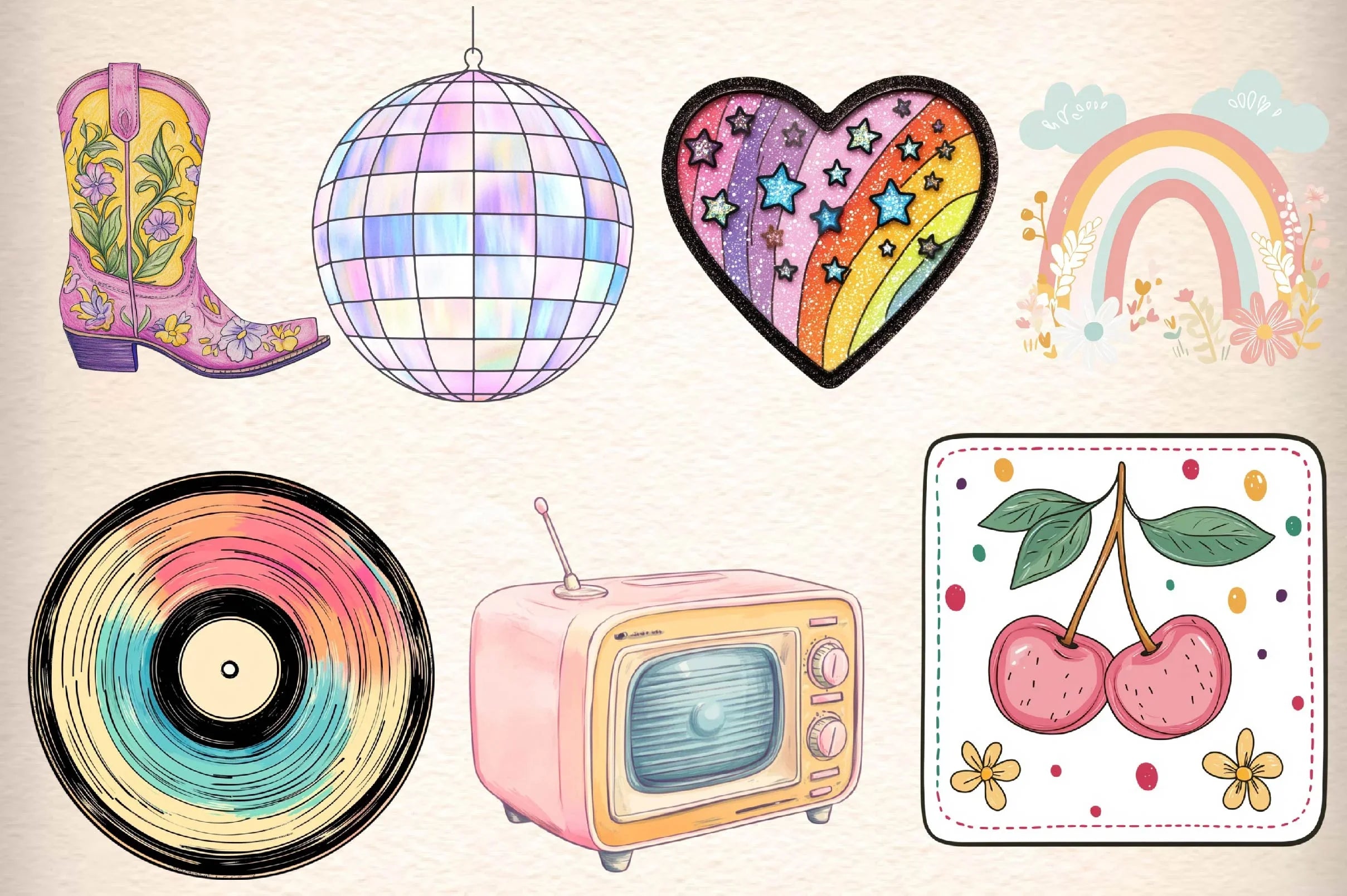 Retro Groovy Clipart Bundle