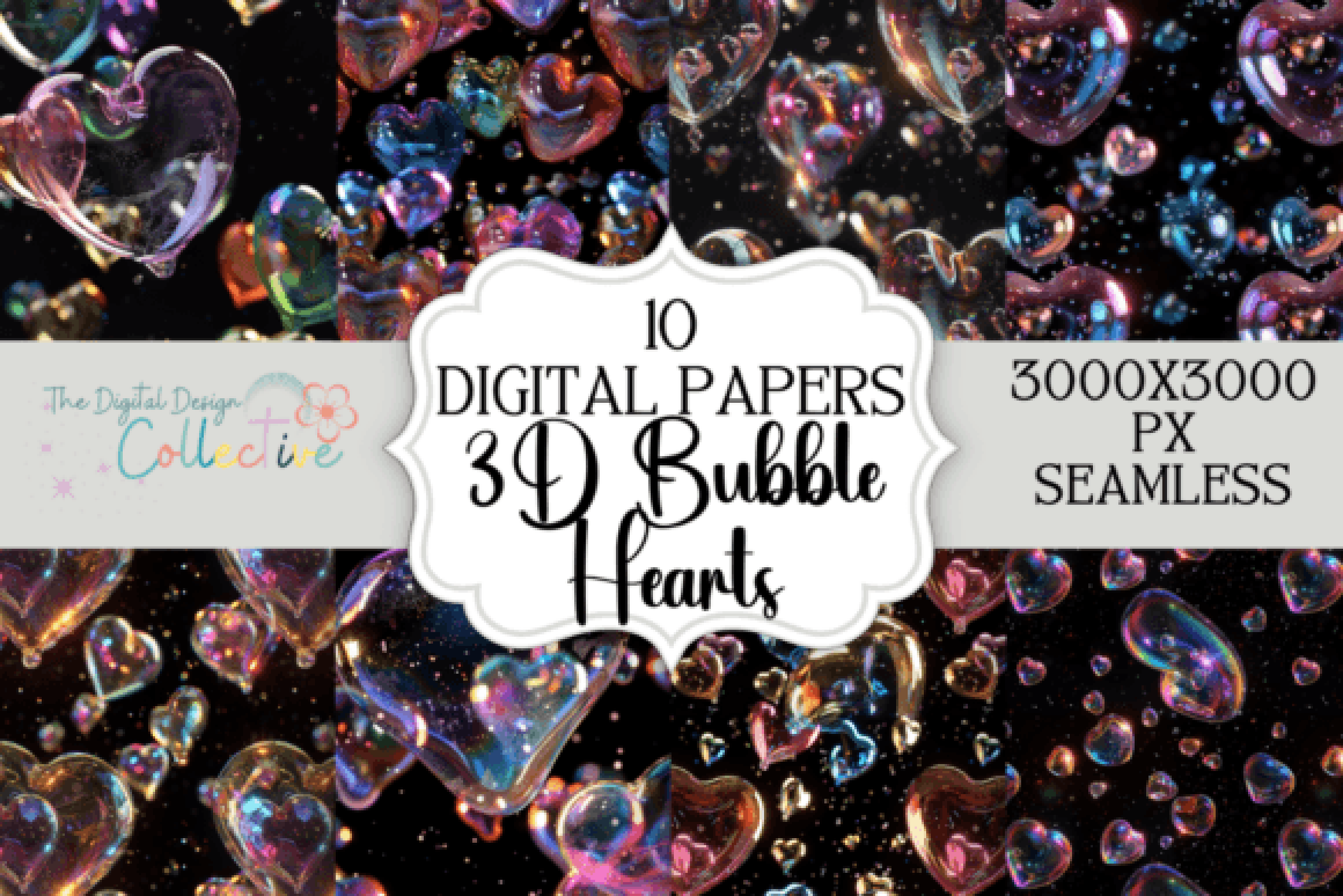 3D Bubble Hearts Digital Paper
