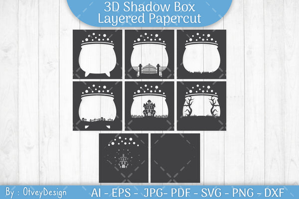3D Halloween Shadow Box Papercut SVG Bundle