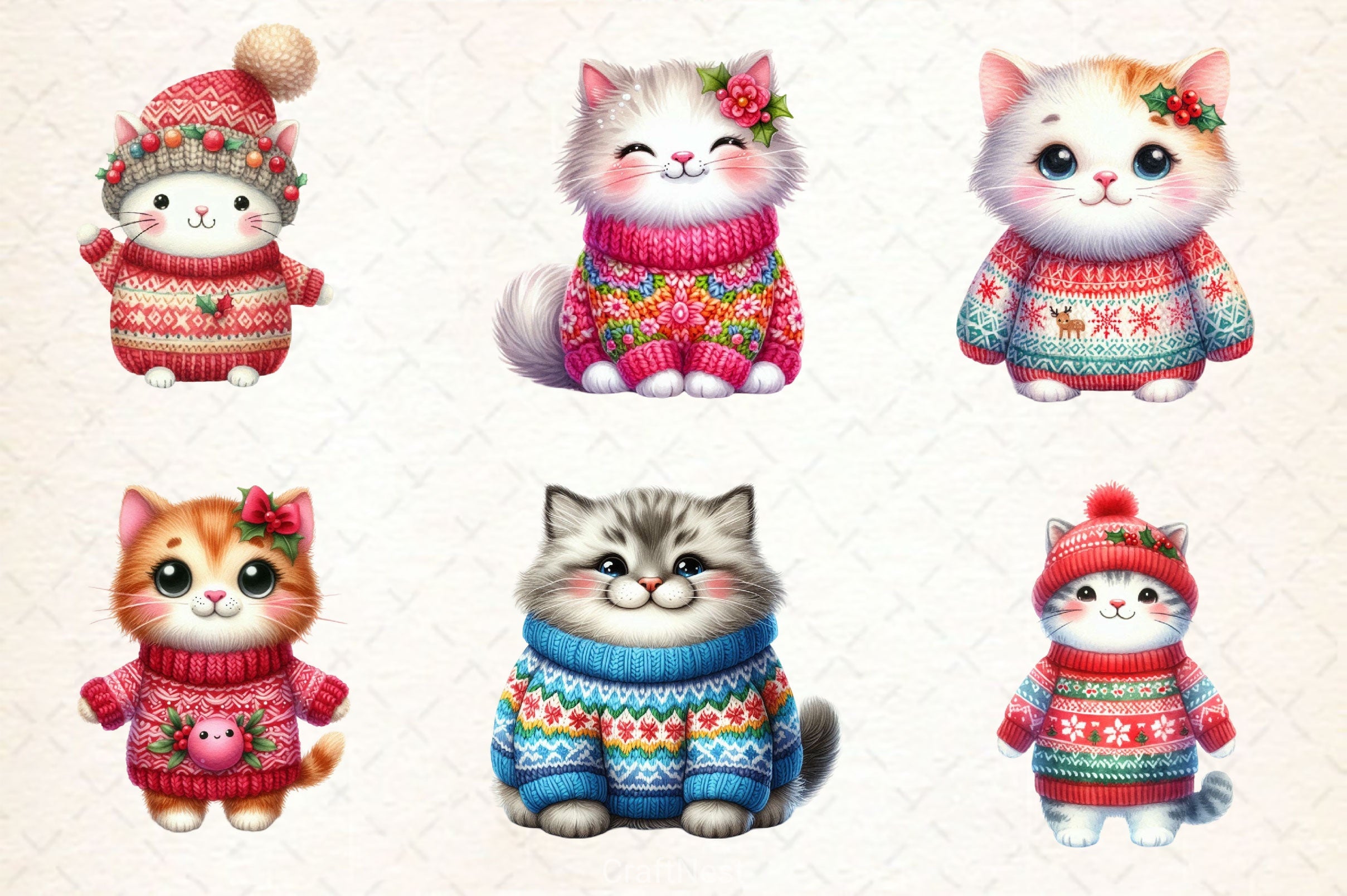 Cute Christmas Cat Clipart Bundle