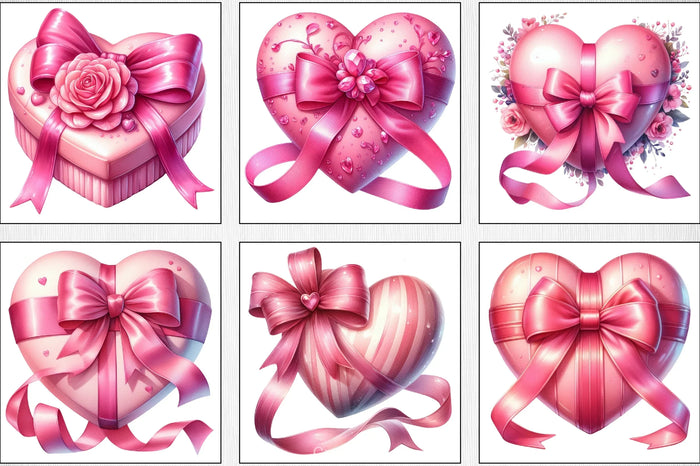 Valentine's Pink Heart Bow Clipart Bundle