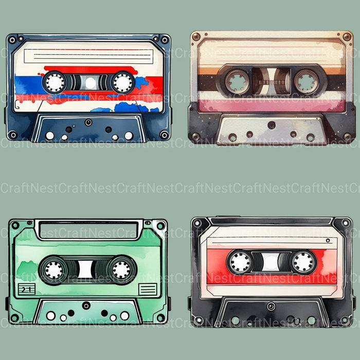 Vintage Cassette Tapes Clipart Bundle