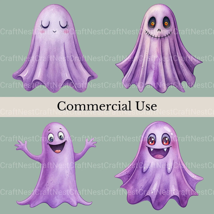 Purple Ghosts Clipart Bundle