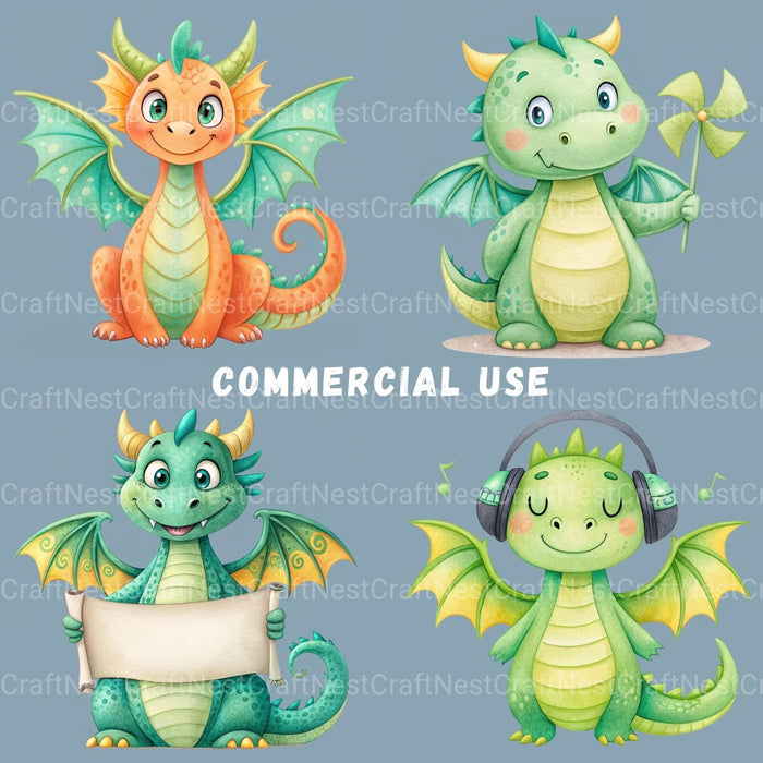 Cute Dragons Clipart Bundle