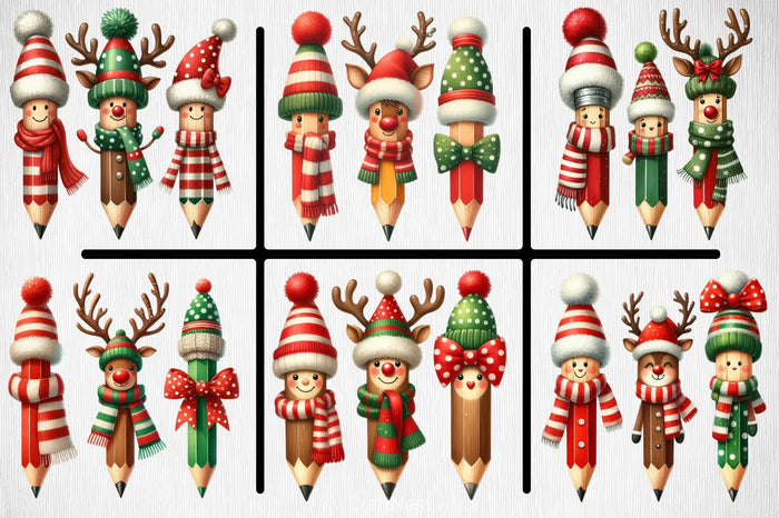 Christmas Winter Pencils Clipart Bundle