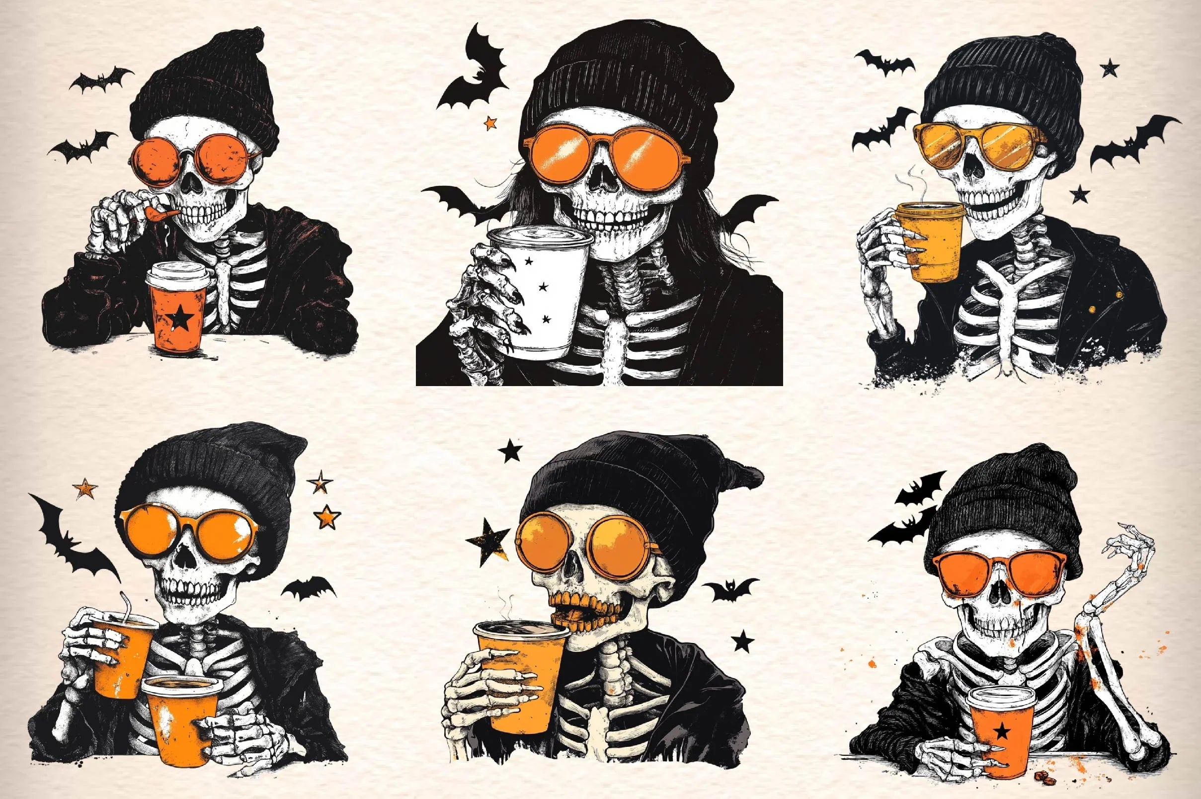 Halloween Drinking Skeleton Clipart Bundle