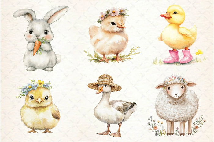 Spring Farm Animals Clipart Bundle