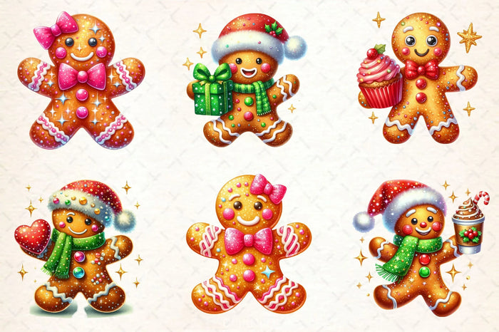Glitter Gingerbread Man Clipart Bundle