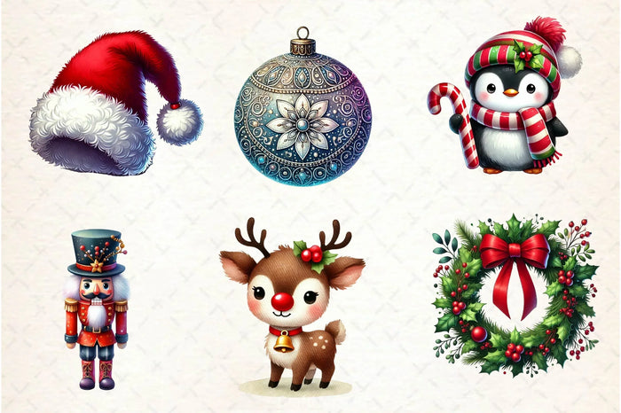 Hand Drawn Cartoon Christmas Clipart Bundle