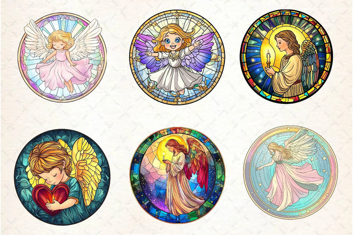 Stained Glass Cute Angel Clipart Bundle